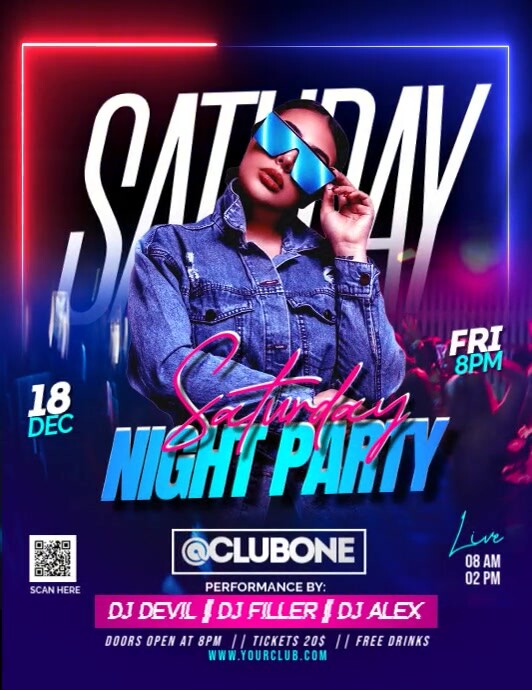 saturday night party flyer Template | PosterMyWall
