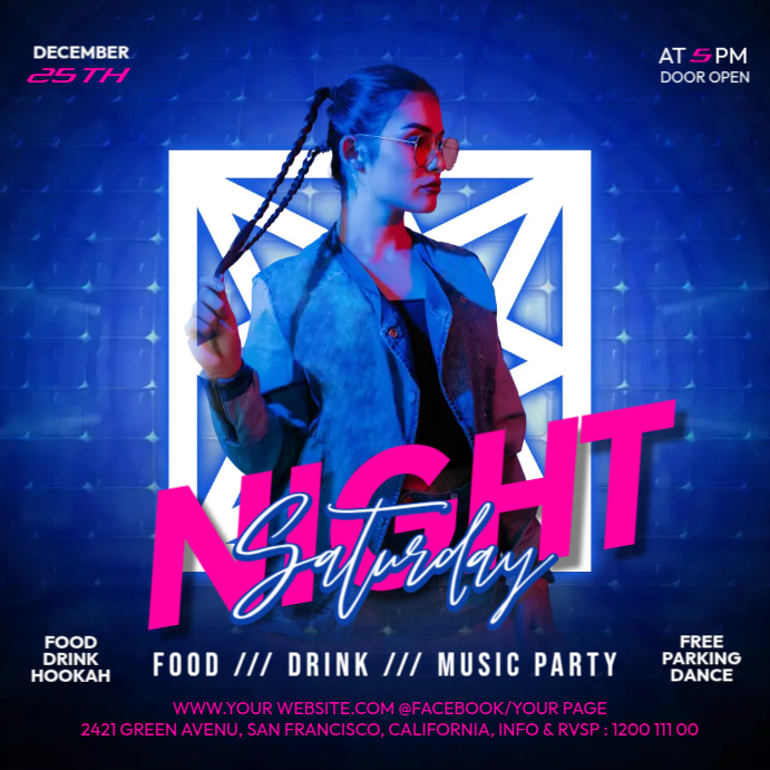Saturday Night Party Neon Template | PosterMyWall