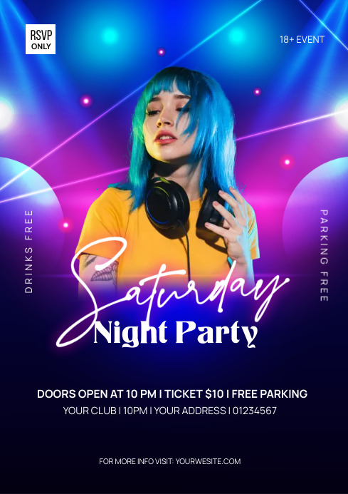 Saturday Night Party Poster Flyer Template | PosterMyWall