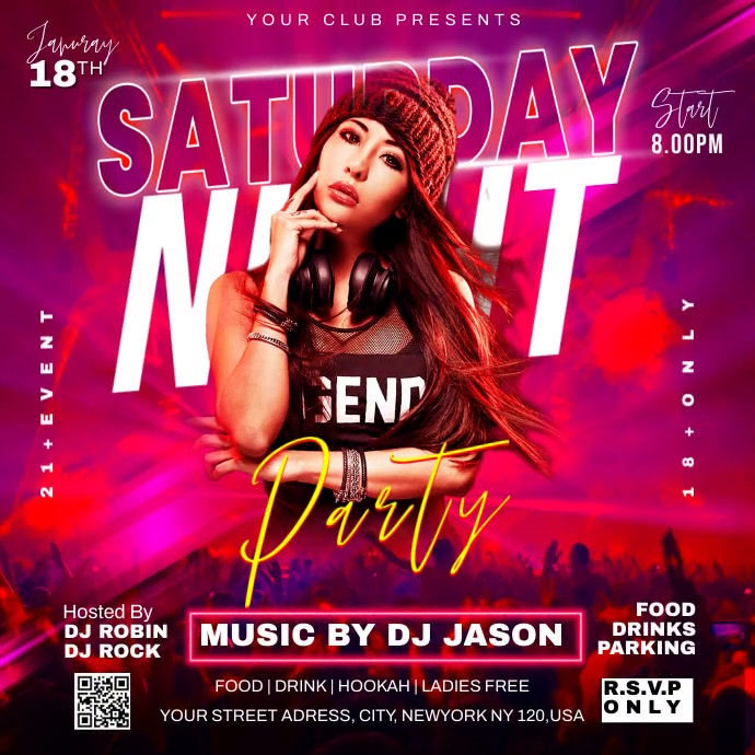Red Saturday Night Party Instagram Video Post Template | PosterMyWall