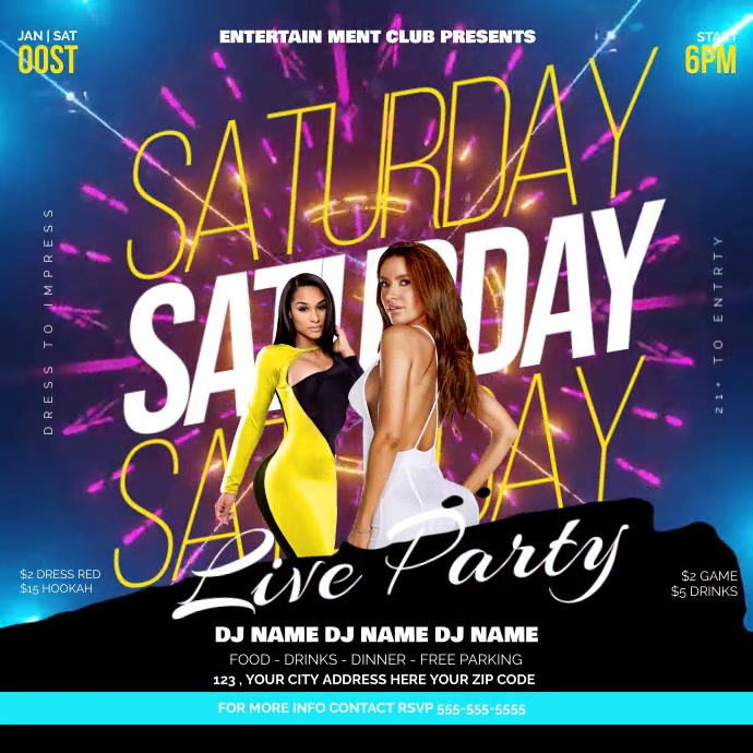 SATURDAY PARTY FLYER TEMPLATE | PosterMyWall