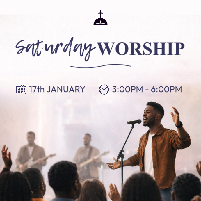 Plantilla de Saturday Worship Service Church Praise Gathering Live ...
