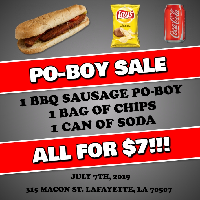 Copy of SAUSAGE PO-BOY SALE FUNDRAISER FLYER TEMPLATE | PosterMyWall