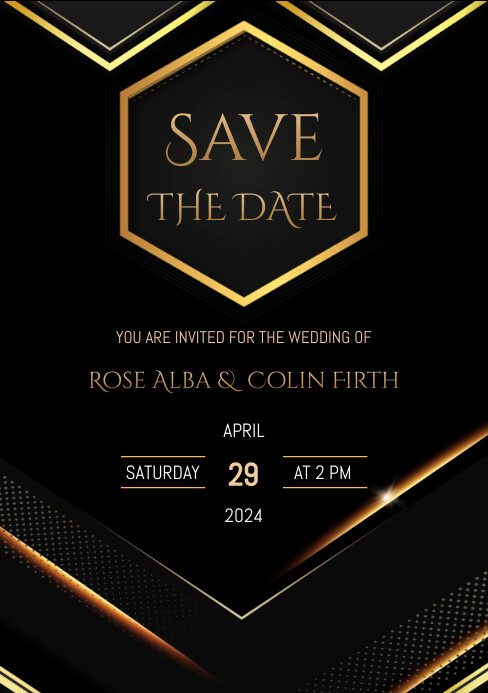 Modèle save the date card black and gold template | PosterMyWall