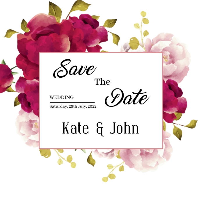 Save the date pink floral instagram post (1) Template | PosterMyWall