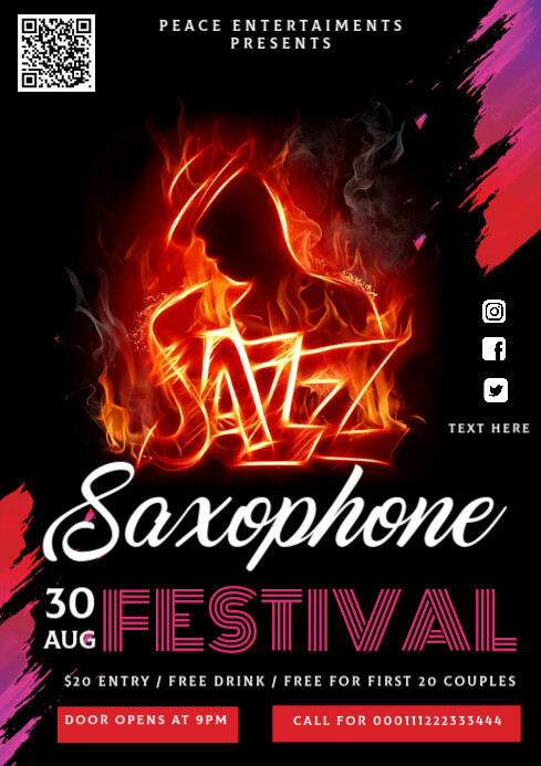 Saxophone music festival template | PosterMyWall