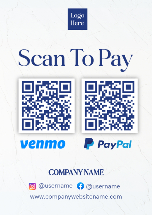 Scan to Pay Poster Template - Venmo & Paypal QR Code, Digital Wallet ...