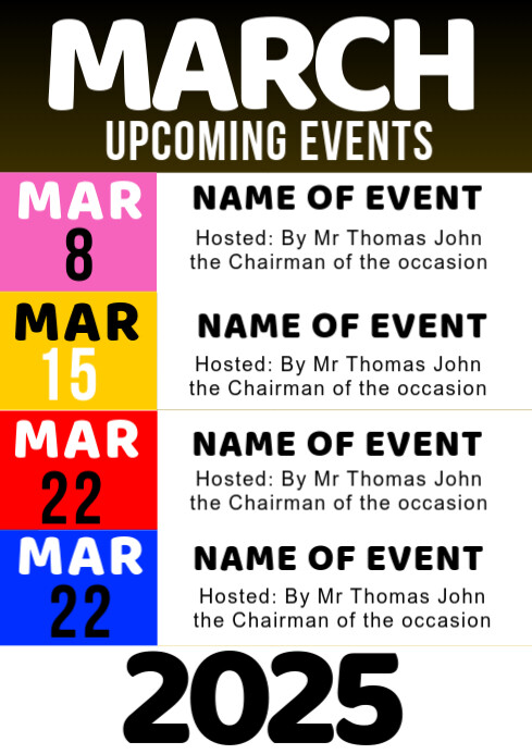 Copy of Schedule events program for the year design template | PosterMyWall