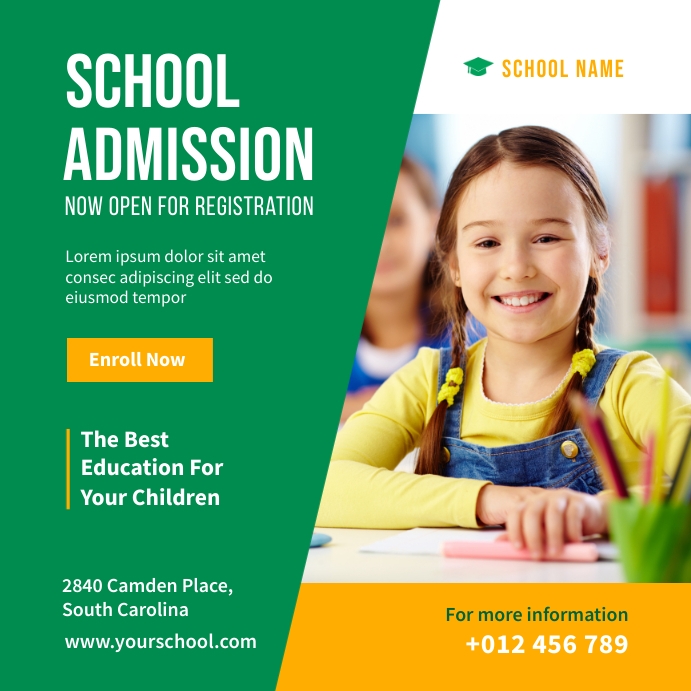School Admission Social Media Template | PosterMyWall
