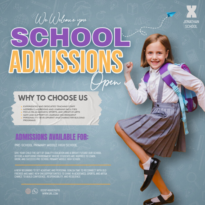 School Admissions Open Instagram Post Template | PosterMyWall