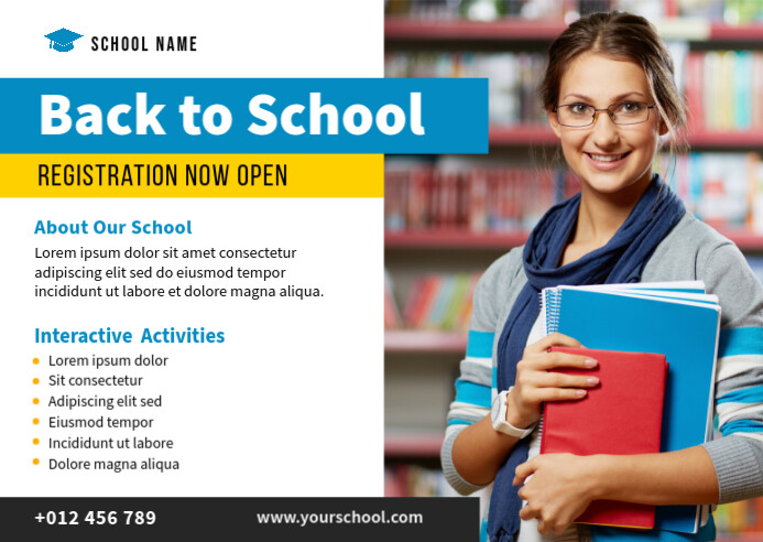 White and Blue Back To School Postcard Template | PosterMyWall