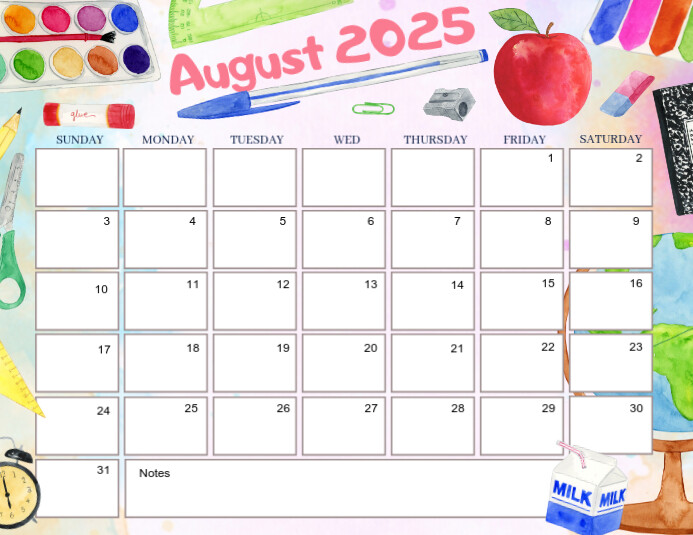 Copy of school August 2025 Calendar | PosterMyWall