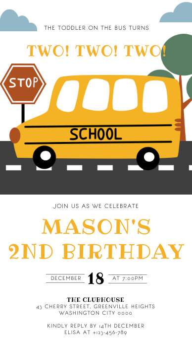 School Bus Birthday Template | PosterMyWall
