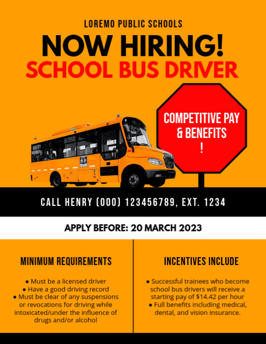 School Bus Driver Hiring Needed Wanted Poster Template | PosterMyWall