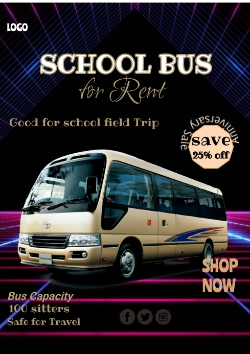 School Bus for Rent Template | PosterMyWall