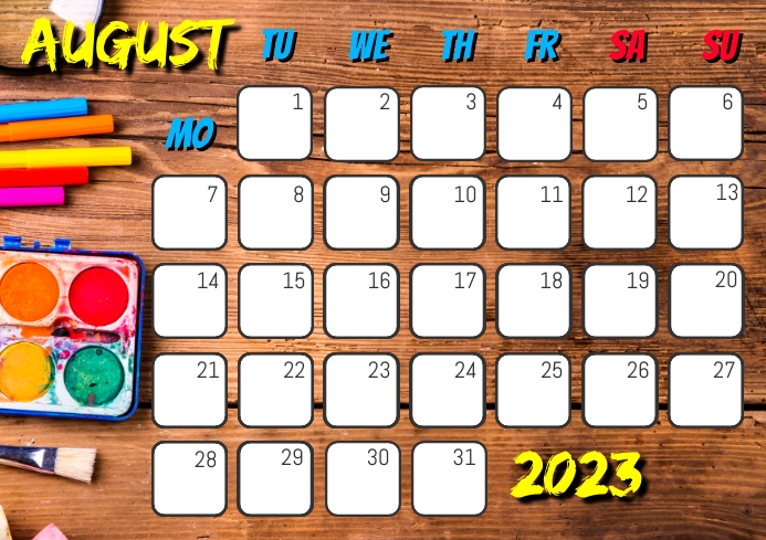 School Calendar Planner August 2023 Printable Template | PosterMyWall