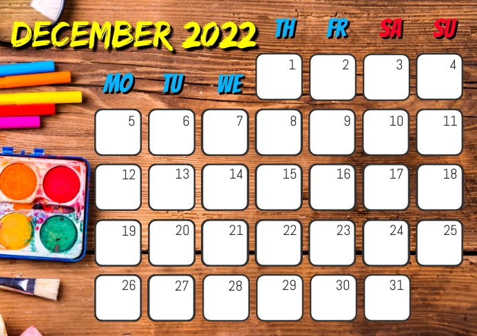 School Calendar Planner December 2022 Printab Template | PosterMyWall