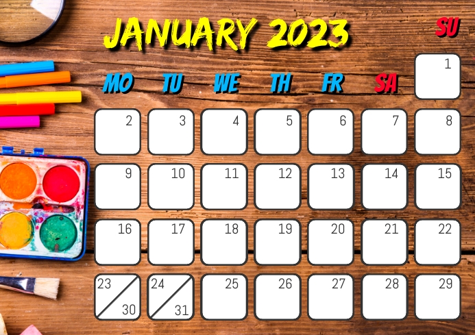 Copy of School Calendar Planner January 2023 Printabl | PosterMyWall