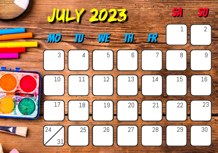 School Calendar Planner July 2023 Printable Template | PosterMyWall