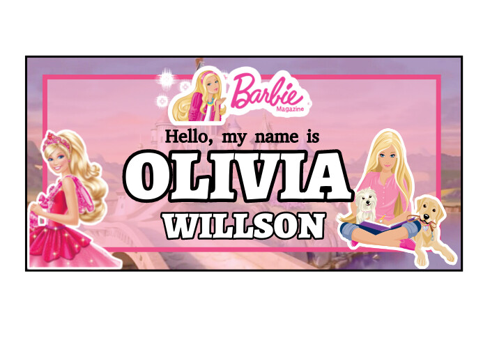 School Name Tag for kids - Barbie Theme Template | PosterMyWall
