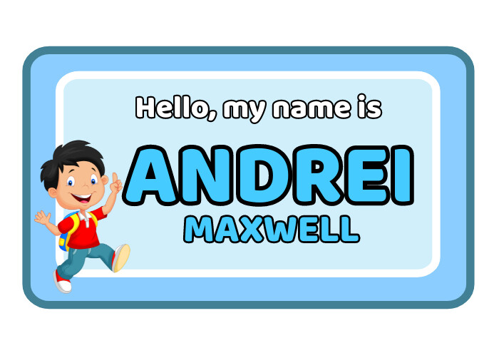 School Name Tag for kids - Boys (Blue) Template | PosterMyWall