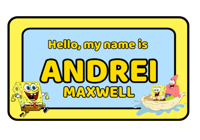 School Name Tag for kids - Boys / Girls (Spongebob) Template | PosterMyWall