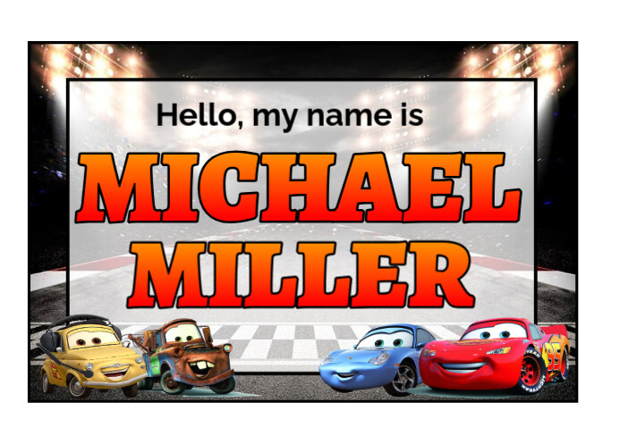 School Name Tag for kids - Cars Template | PosterMyWall