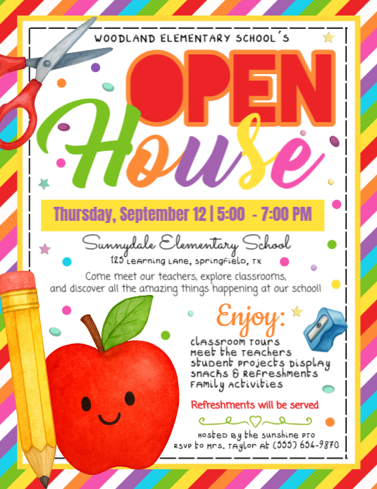 School Open House Flyer Printable, Back to School Invitation Template ...