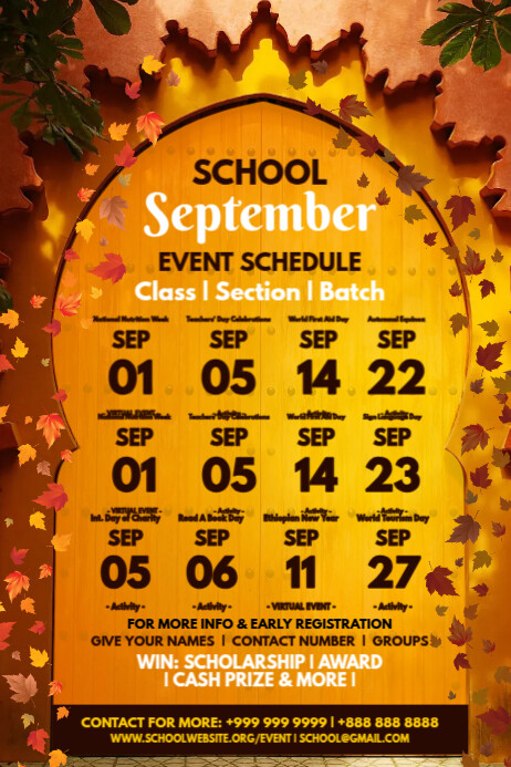 School September Event Schedule Template | PosterMyWall