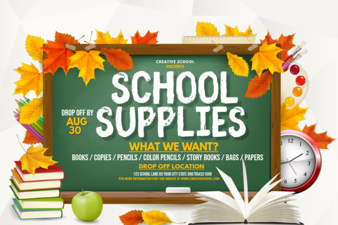 School Supplies Banner 4' × 6' Template | PosterMyWall