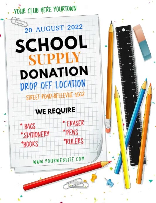 school supply donations, school supply drive Template | PosterMyWall