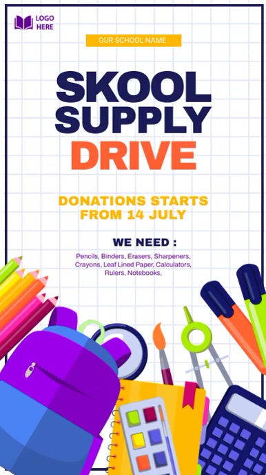 Copy of school supply drive Instagram story | PosterMyWall