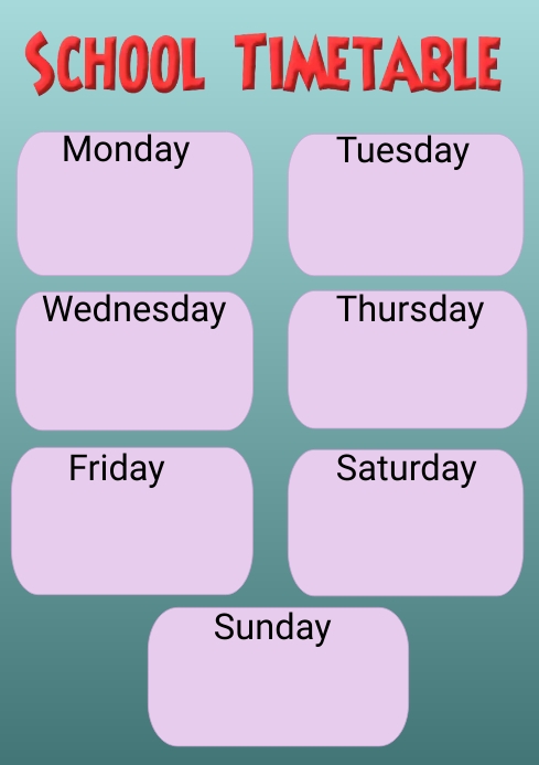 School timetable A4 template | PosterMyWall