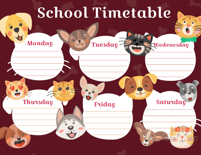 Plantilla de School Timetable Animals | PosterMyWall