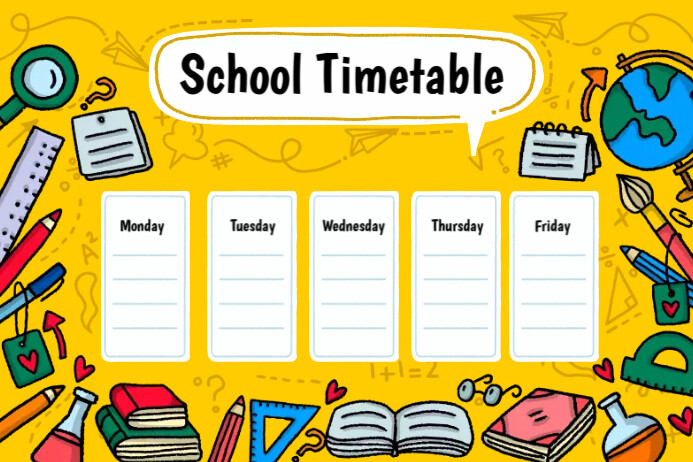 School Timetable Yellow Design Template | PosterMyWall