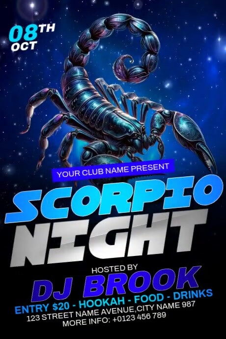 Scorpio Night Ads Template | PosterMyWall