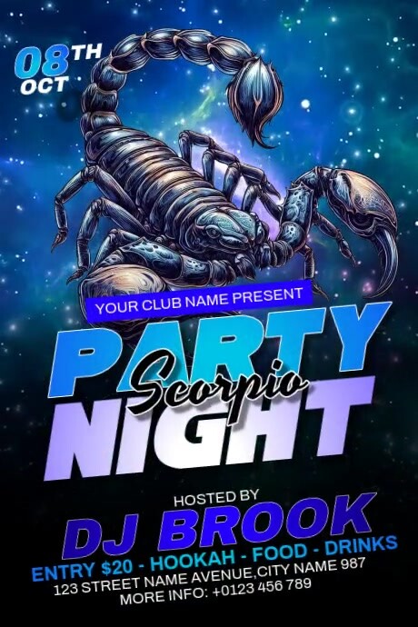 Plantilla de Scorpio Party Night Ads | PosterMyWall