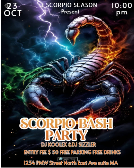 Scorpio season bash party flyer Template | PosterMyWall