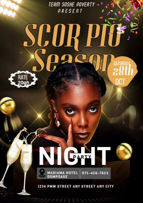 Scorpio season night party flyer Template | PosterMyWall