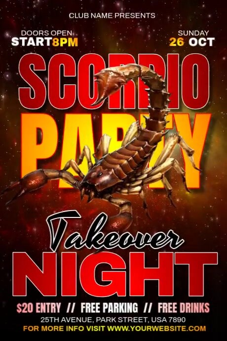 Plantilla de Scorpio Takeover Party Night | PosterMyWall