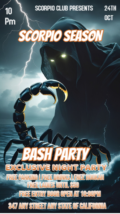 Scorpio zodiac party flyer Template | PosterMyWall