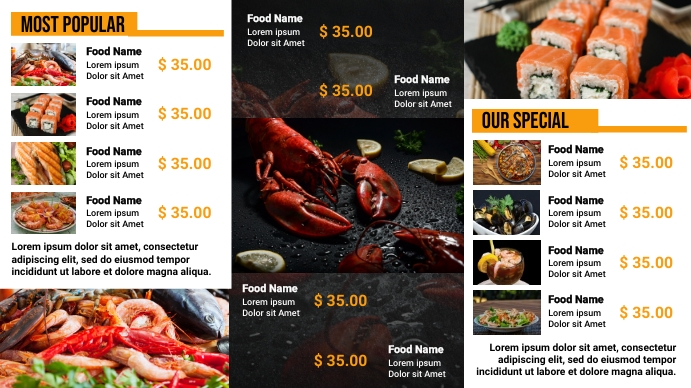 seafood digital menu Template | PosterMyWall
