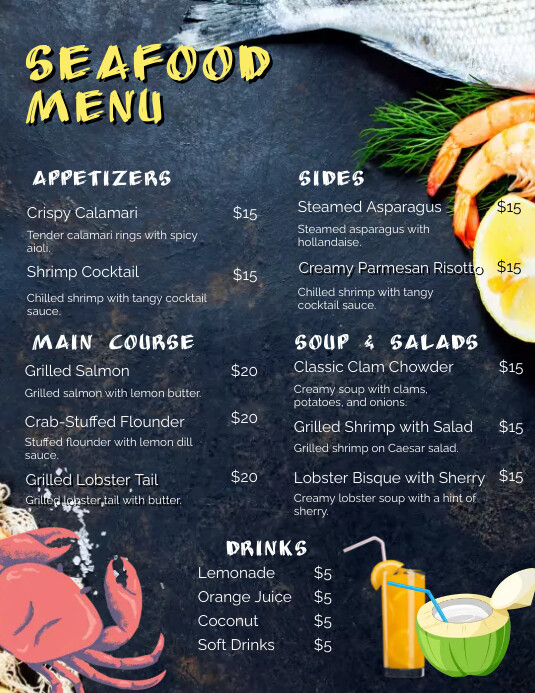 Seafood Menu Template | PosterMyWall