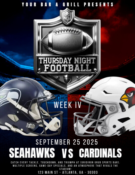 Plantilla de Seahawks vs cardinals. nfl game day flyer. american ...