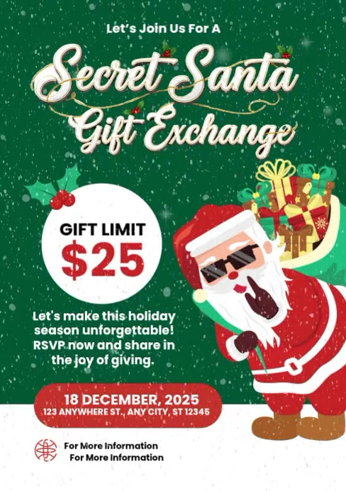 Secret Santa Christmas Gift Exchange Flyer Template | PosterMyWall