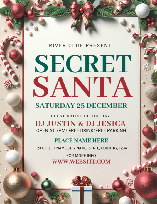 Secret Santa Christmas Party Flyer (us Letter) Template | PosterMyWall