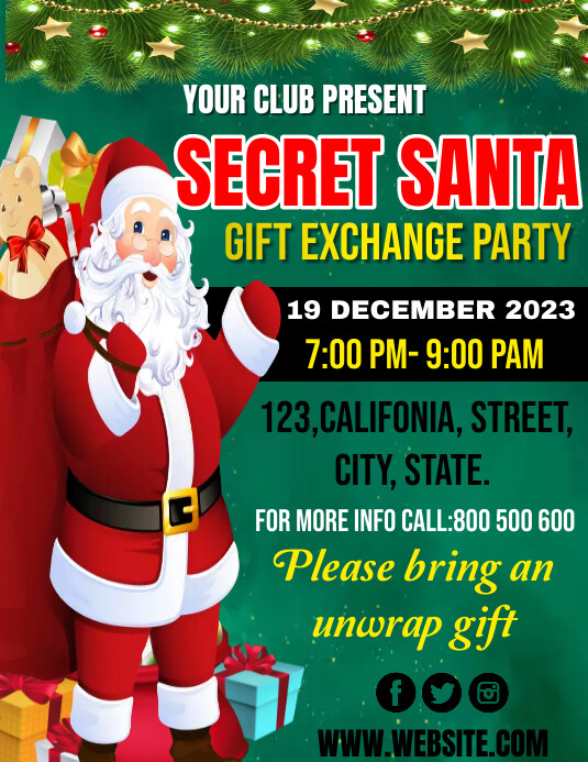 secret santa christmas party flyer Template | PosterMyWall