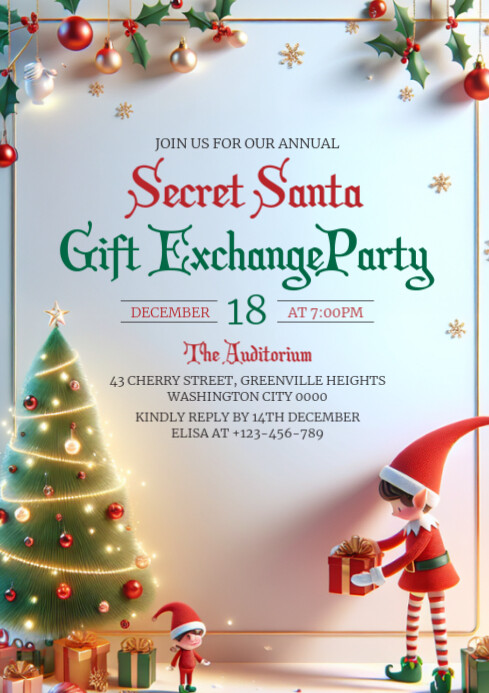 Secret Santa Gift Exchange Party A4 Template | PosterMyWall