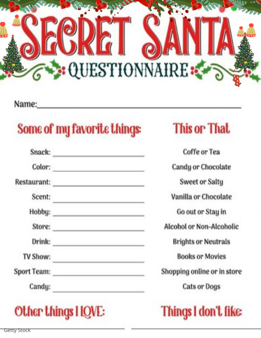 Secret Santa questionnaire Template | PosterMyWall