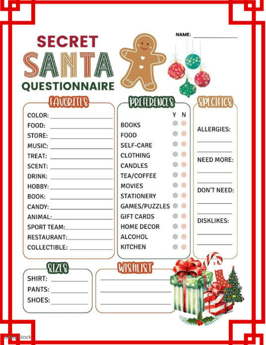Secret Santa questionnaire flyer Template | PosterMyWall